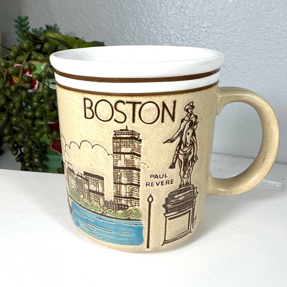 Kitchen | Vintage Boston Brown Speckled Embossed Souvenir Mug | Poshmark